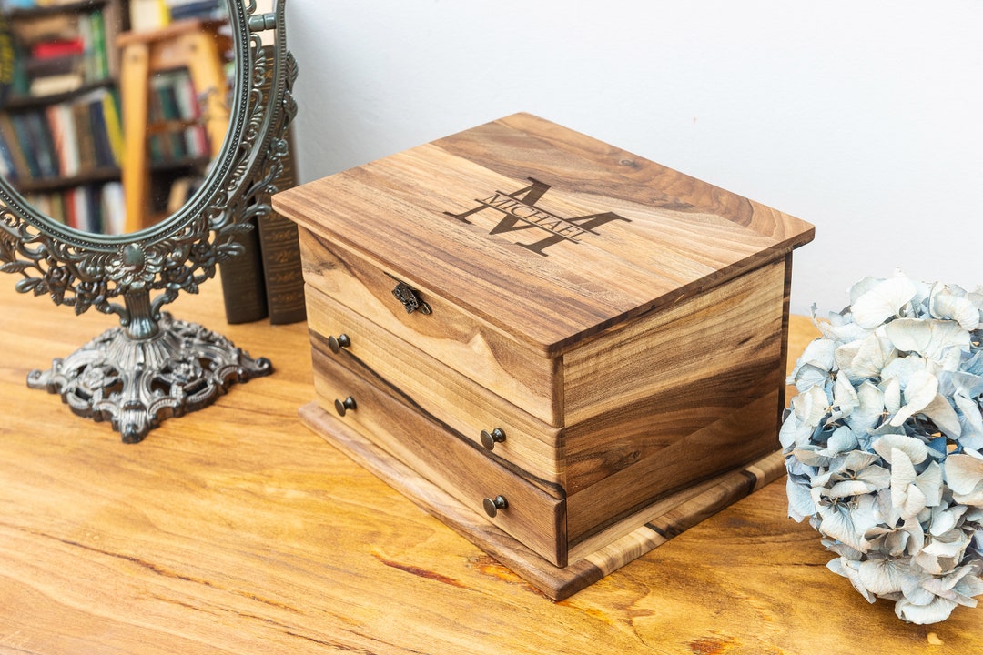 Custom Engraved Wooden Jewelry Box With Drawers, Jewelry Organizer ...