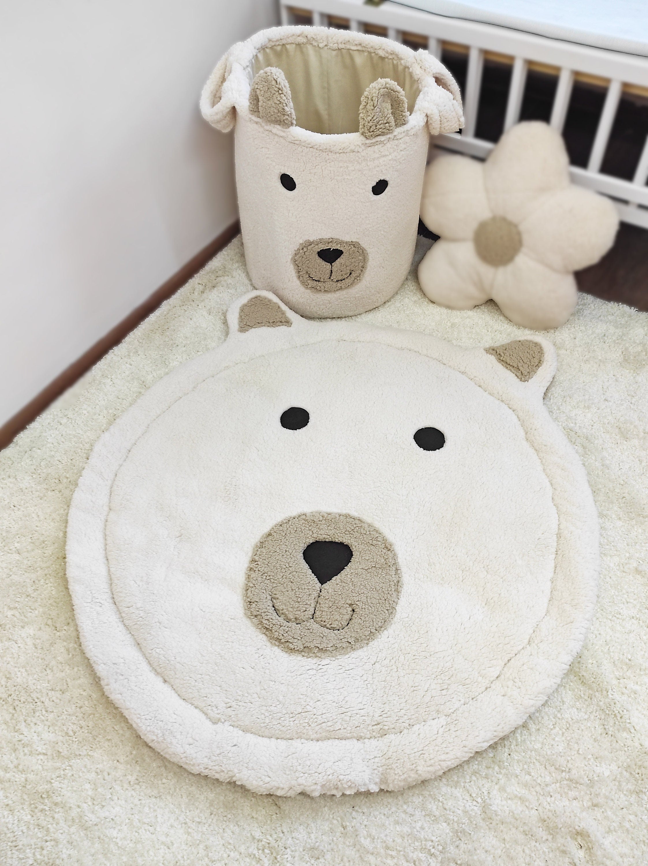 Soft Plush Teddy Bear Nursery Rug, Cute Animal Rug for Baby Nursery ...