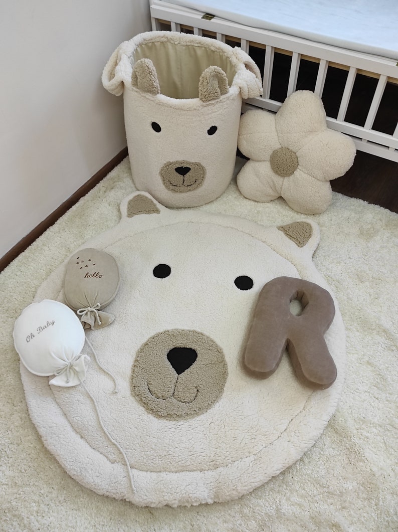 Soft Plush Teddy Bear Nursery Rug, Cute Animal Rug for Baby Nursery ...