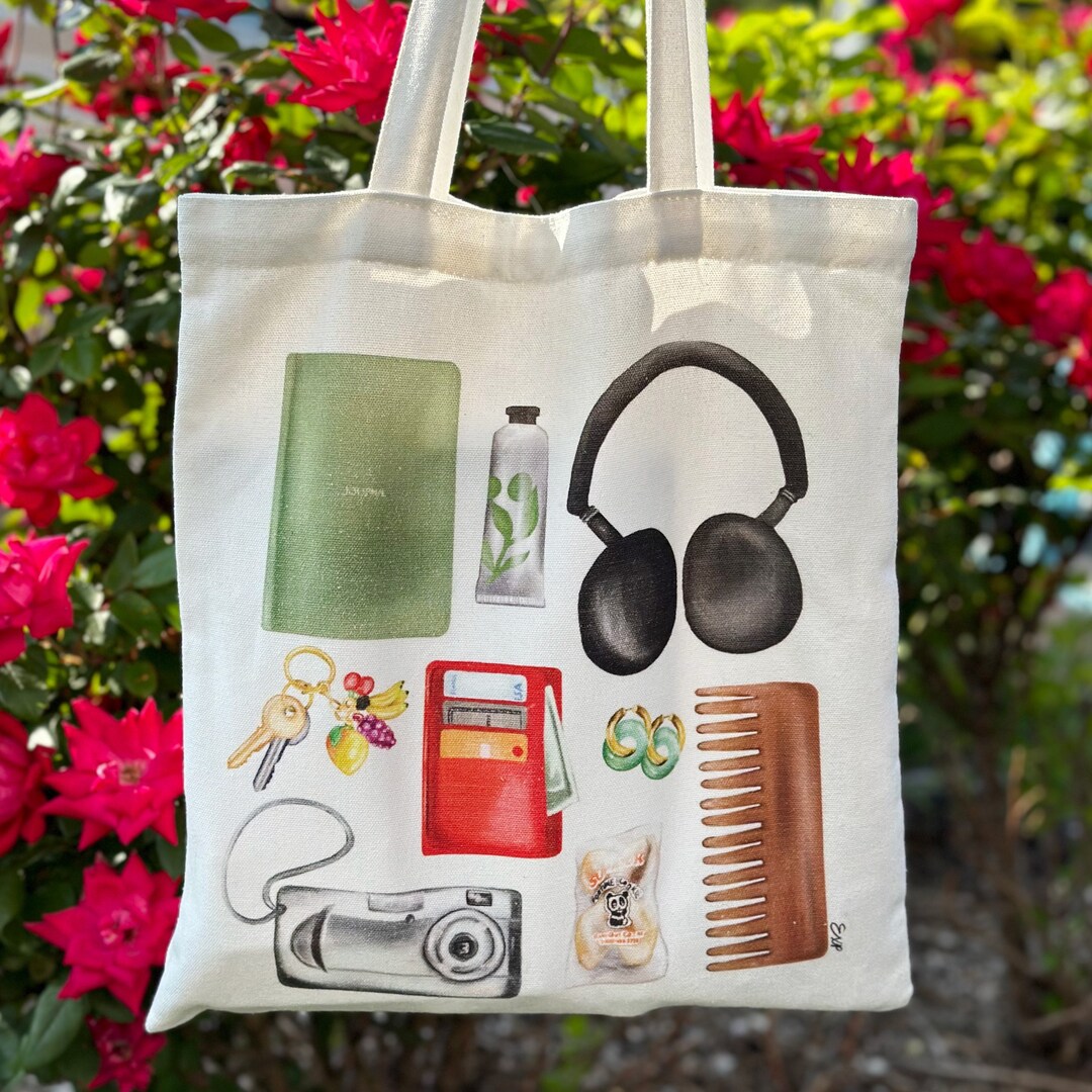 What's in My Bag Illustration Tote Bag, Canvas Tote Bag, Aesthetic Bag ...