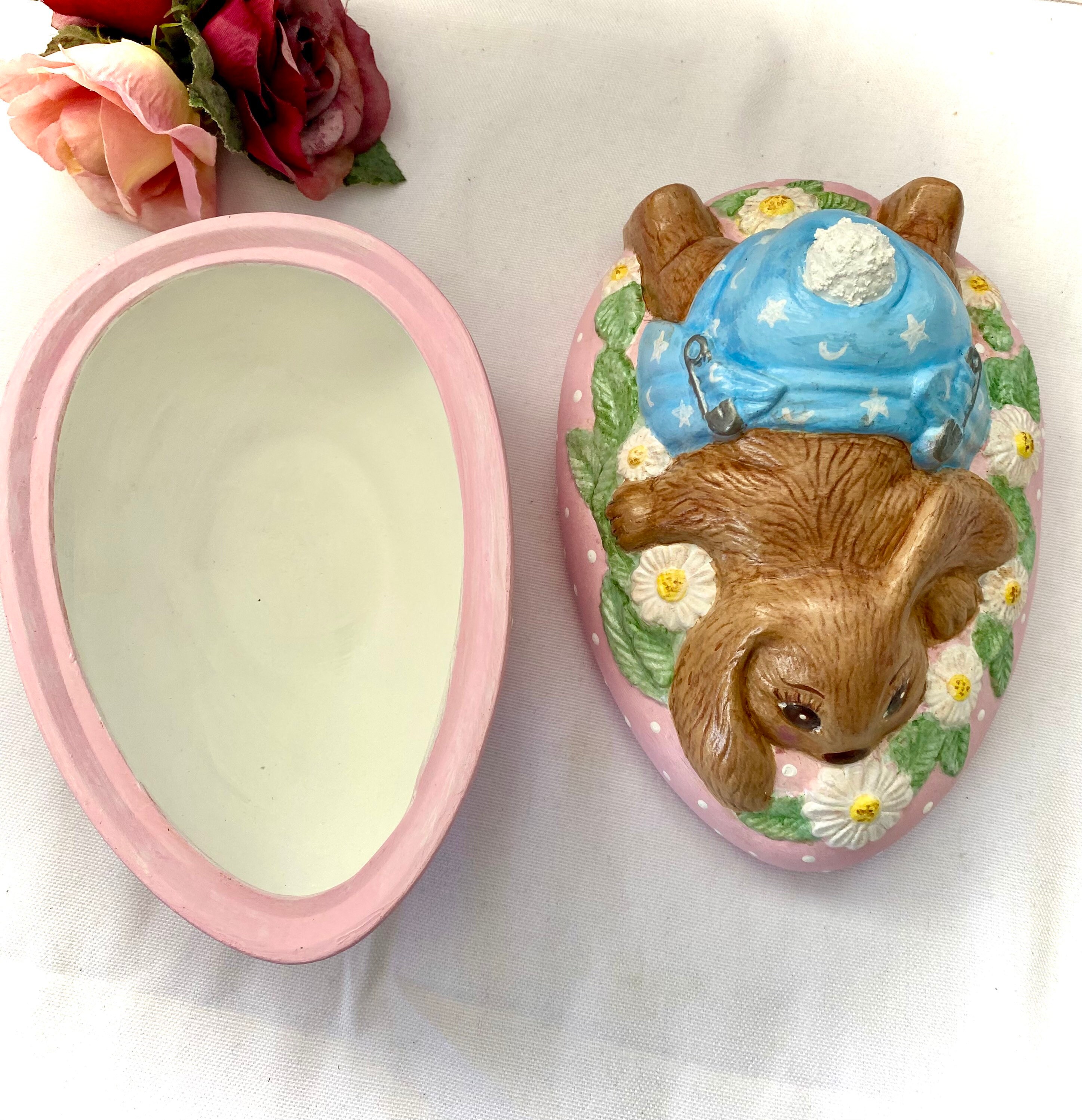 Egg Candy Dish W/lid Duncan Mold Bunny With Daises - Etsy