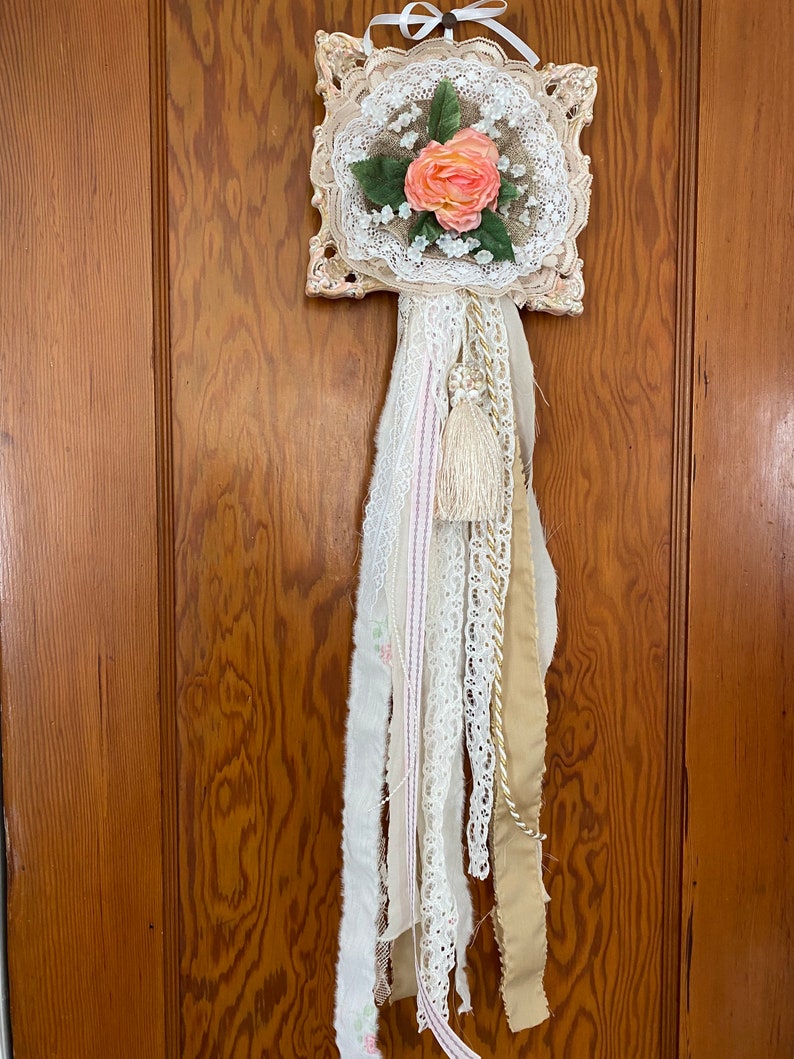 Assemblage Frame Tattered W/rose, Tassel, Ribbon Lace, Cloth Shabby ...