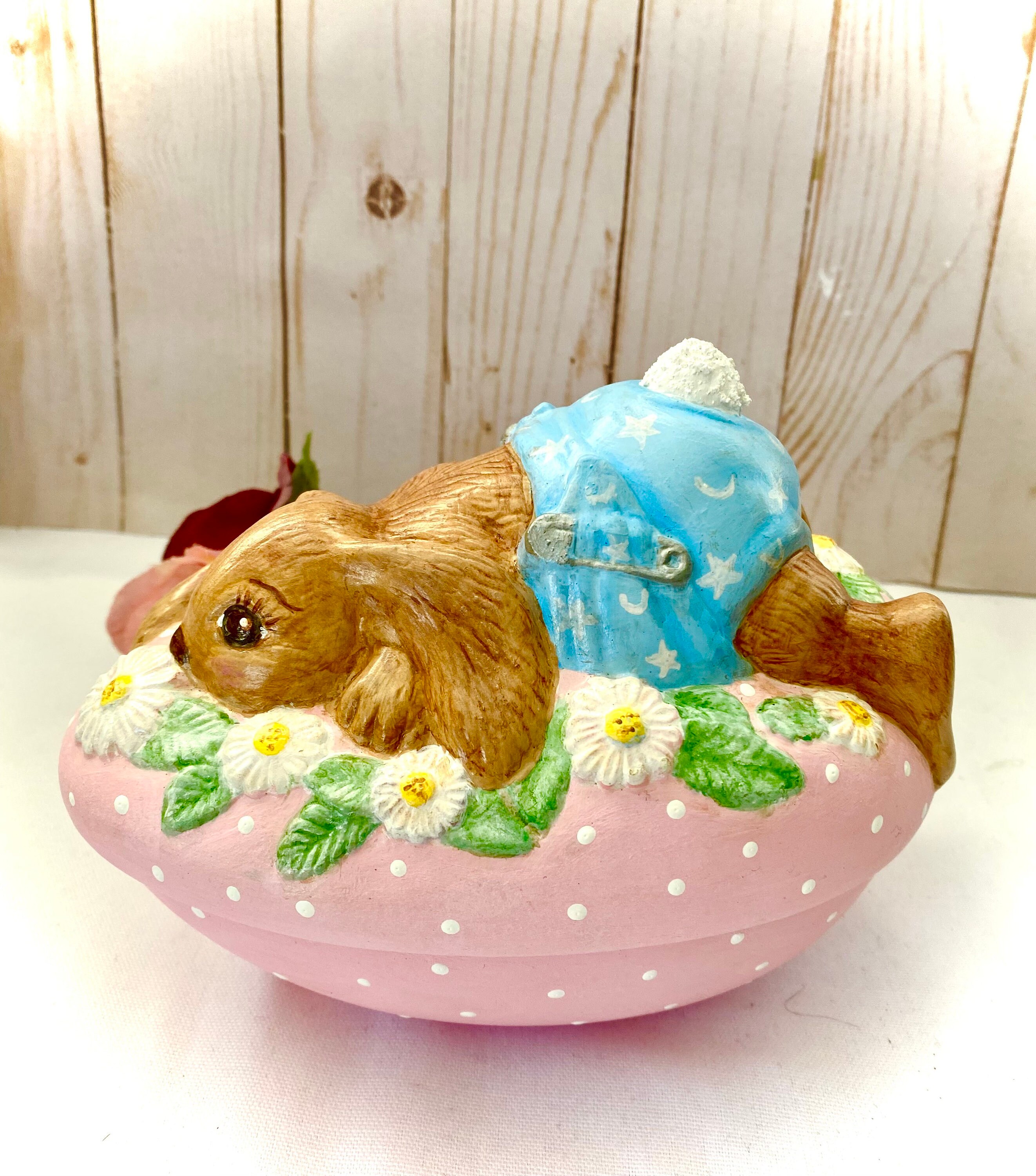 Egg Candy Dish W/lid Duncan Mold Bunny With Daises - Etsy