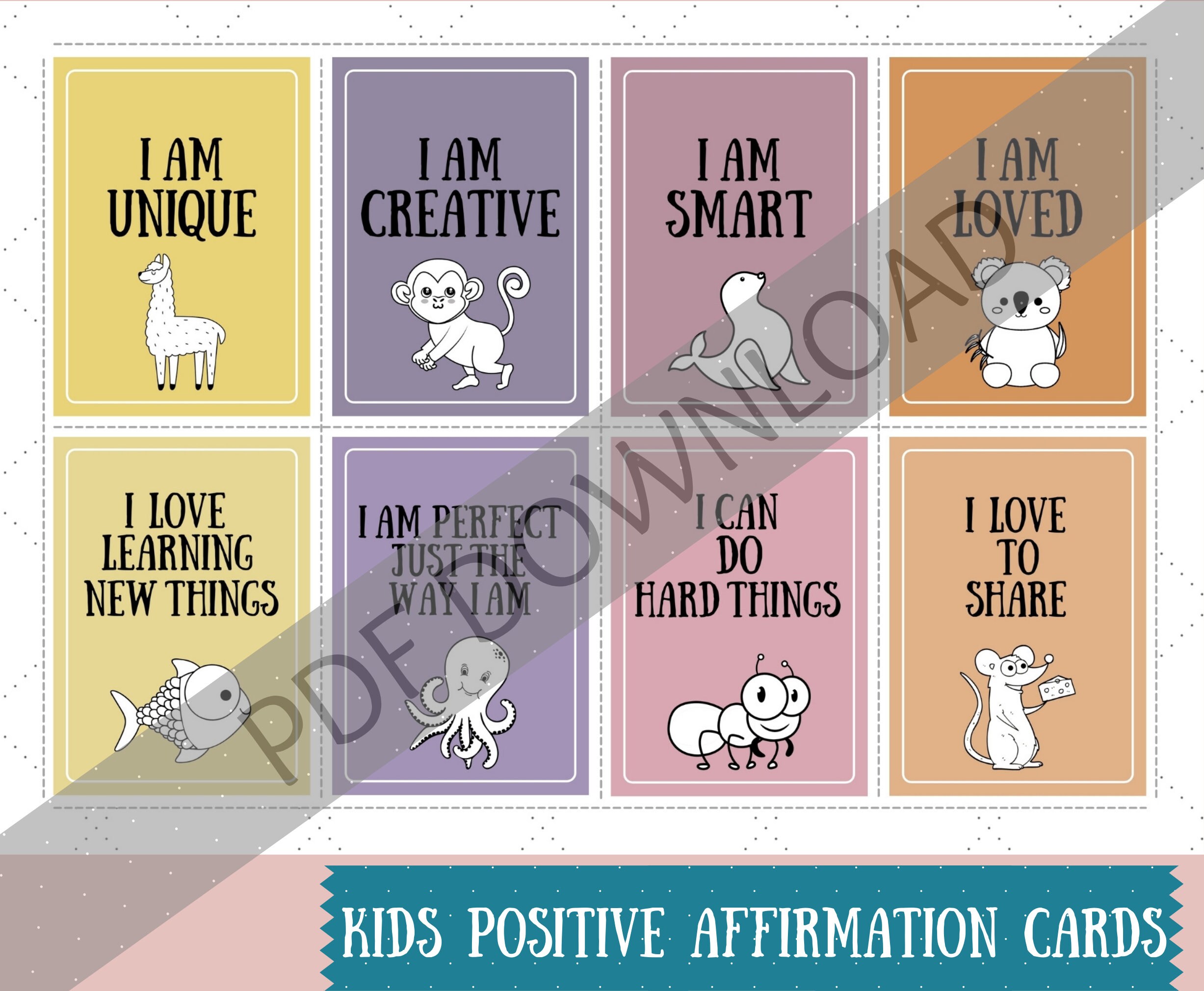 Printable Kids Affirmation Cards Set of 24 Printable Kids Colorful ...