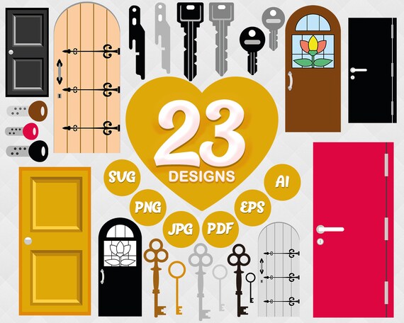 23 DOOR and KEY clipart door vector clip art door print | Etsy
