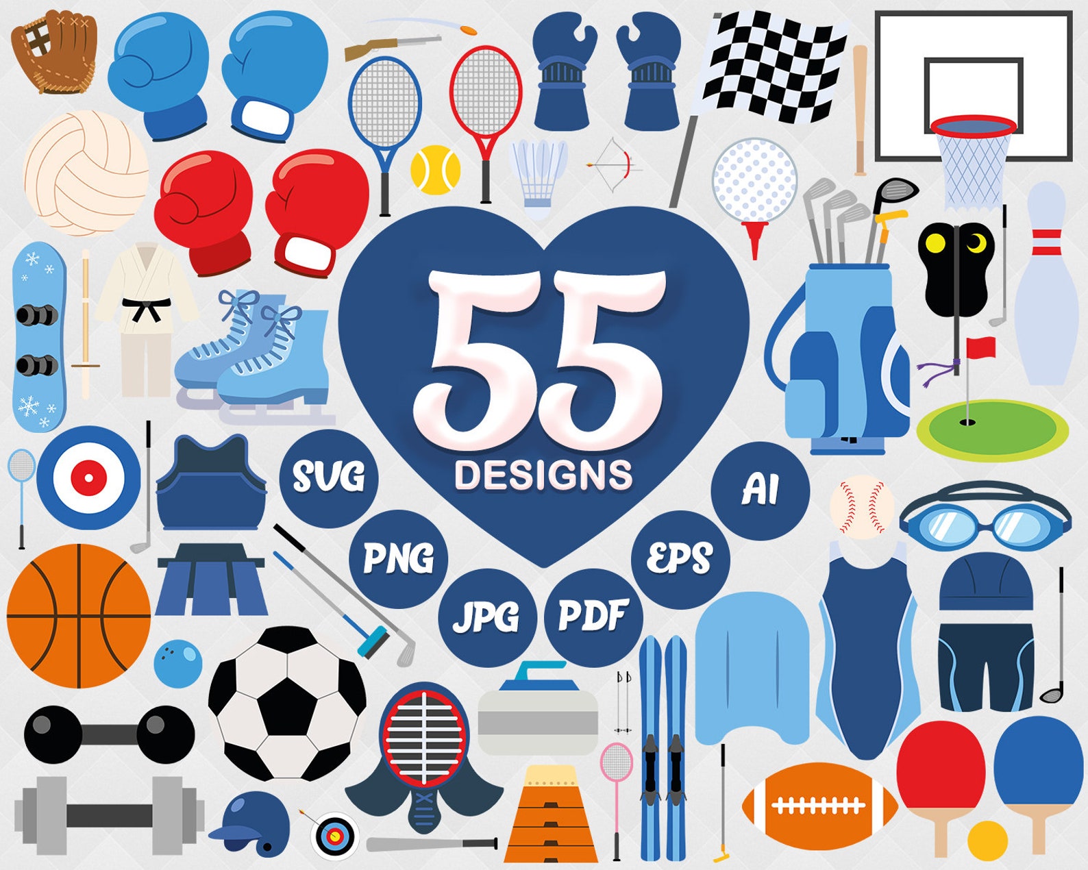 55 SPORTS EQUIPMENT clip art vector clipart sport design | Etsy