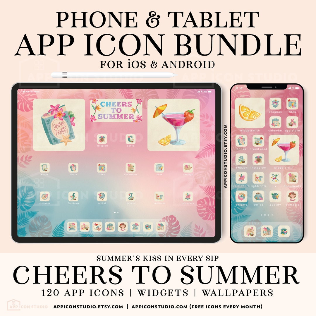 Summer iPhone Icon Bundle iPad iPhone Wallpaper Aesthetic Pink Widgets ...