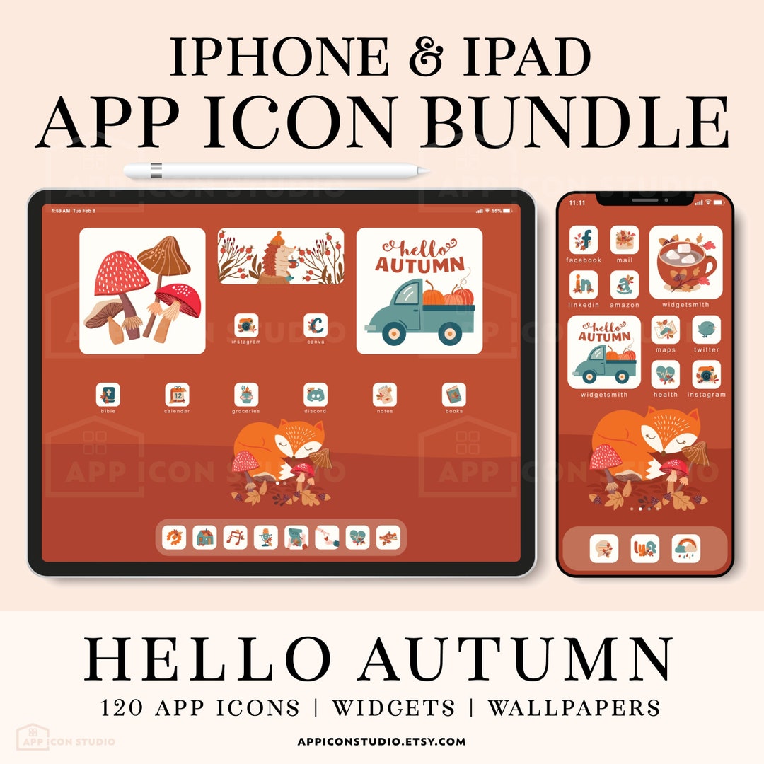 Widgets iPad Fall Aesthetic App Icon Bundle, Autumn Ios Icons With Fox ...
