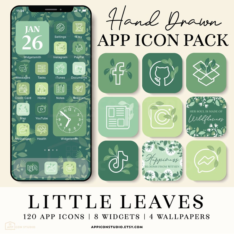 Ios 14 Green App Icons Aesthetic Icon Pack for iPhone Android App Icons ...