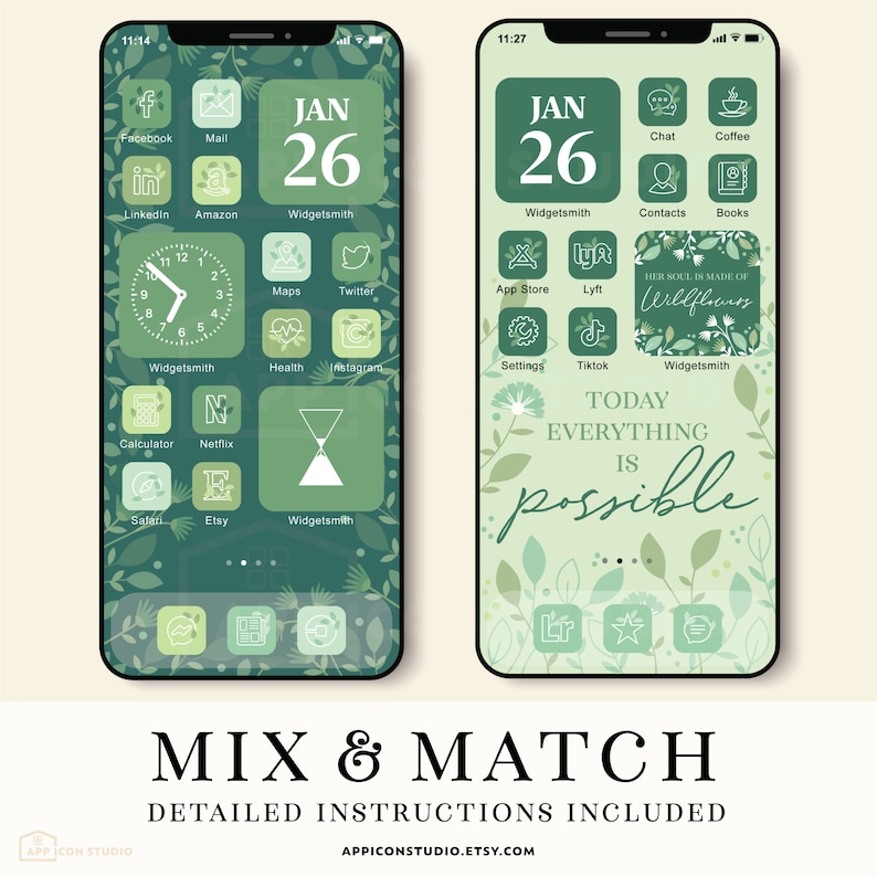 Ios 14 Green App Icons Aesthetic Icon Pack for Iphone App - Etsy