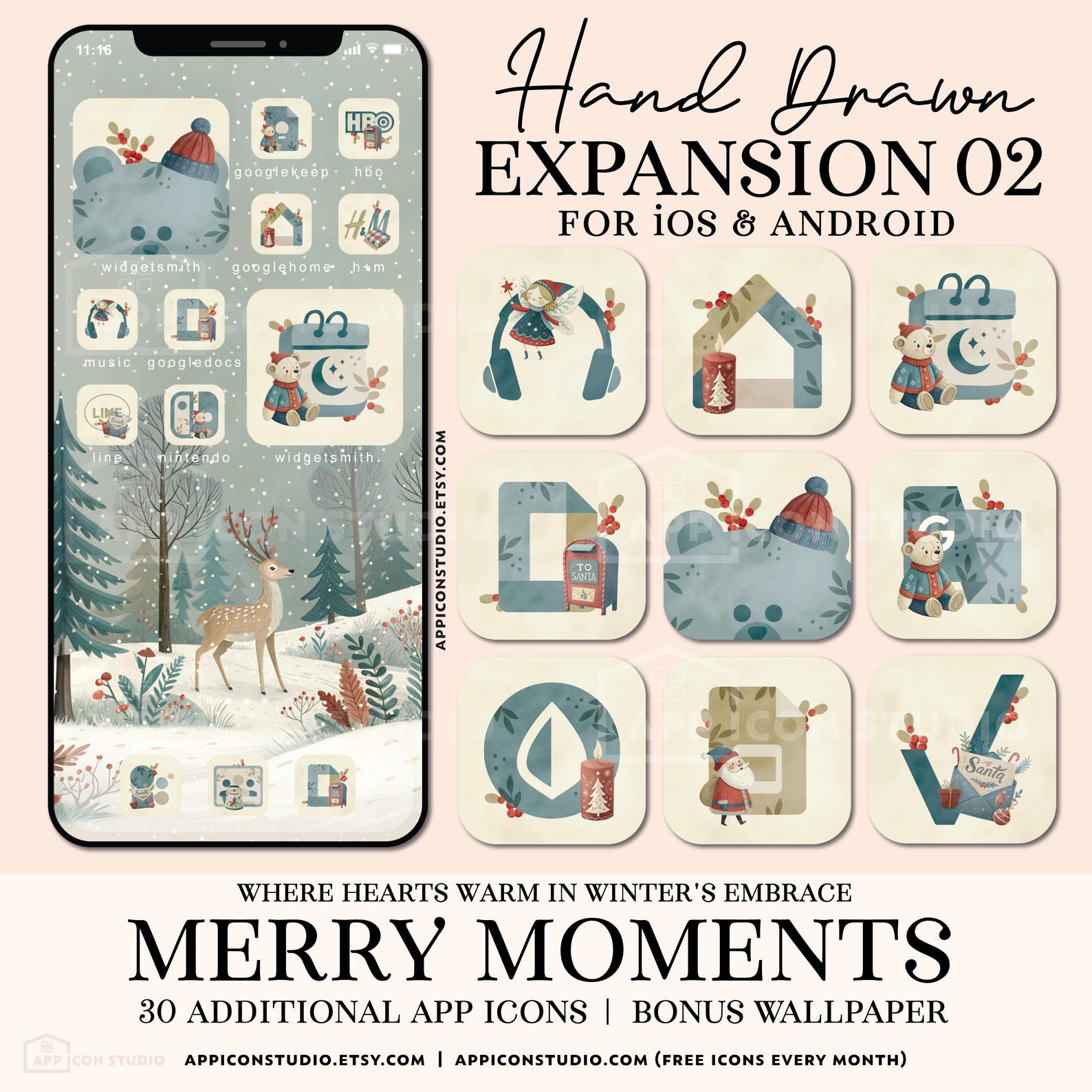 Christmas Phone Wallpaper Custom Icons Covers Holiday Theme Home Screen ...
