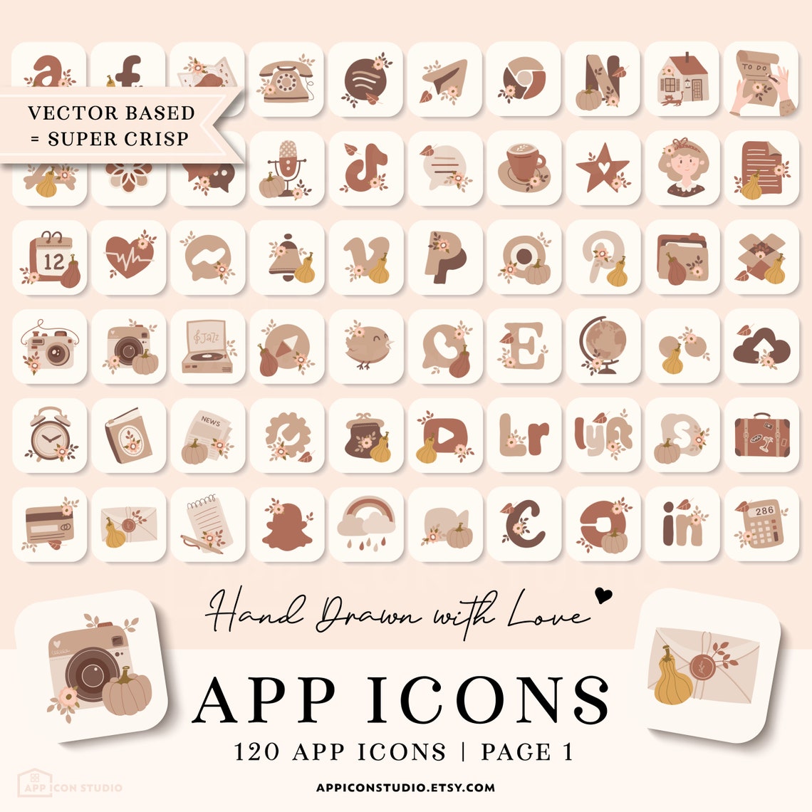 Ios 14 Aesthetic Fall iPad App Icon Pack for Thanksgiving Pumpkin Spice ...