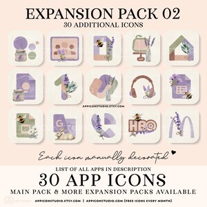 Lavender App Icons for iPhone and Android, Purple and Green Ios Icon ...