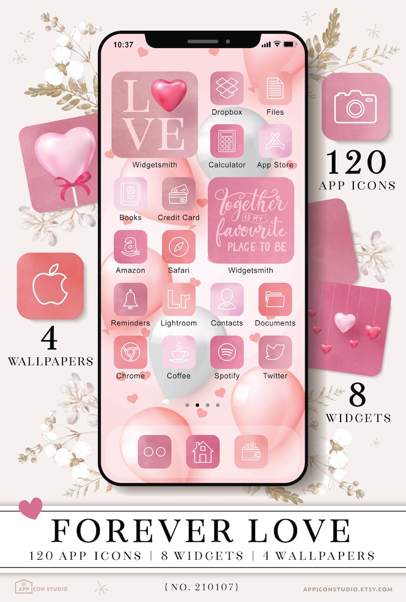 Valentine's Day Ios 14 Icons Pink, Love iPhone App Icons Ios 14 ...