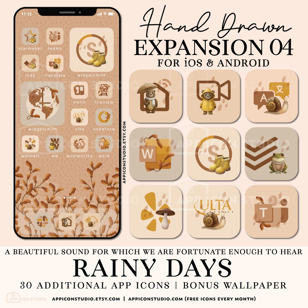 Fall iPhone Theme Expansion Pack Rainy Day App Icons and Widgets Ios ...