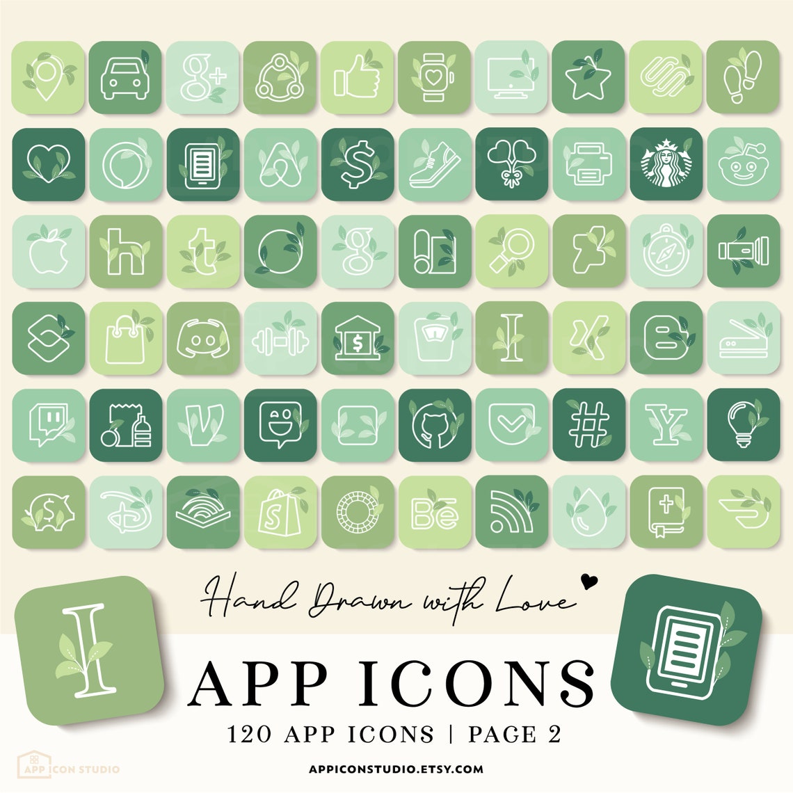 Ios 14 Green App Icons Aesthetic Icon Pack for iPhone Android App Icons ...