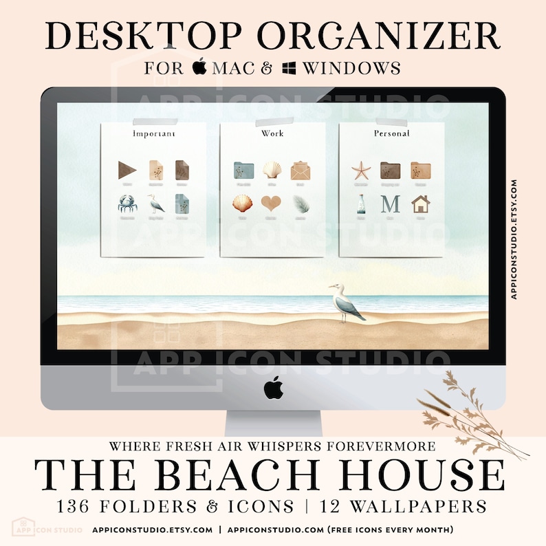Summer Themed Desktop Organizer Wallpaper With Folder Icons, MacBook ...