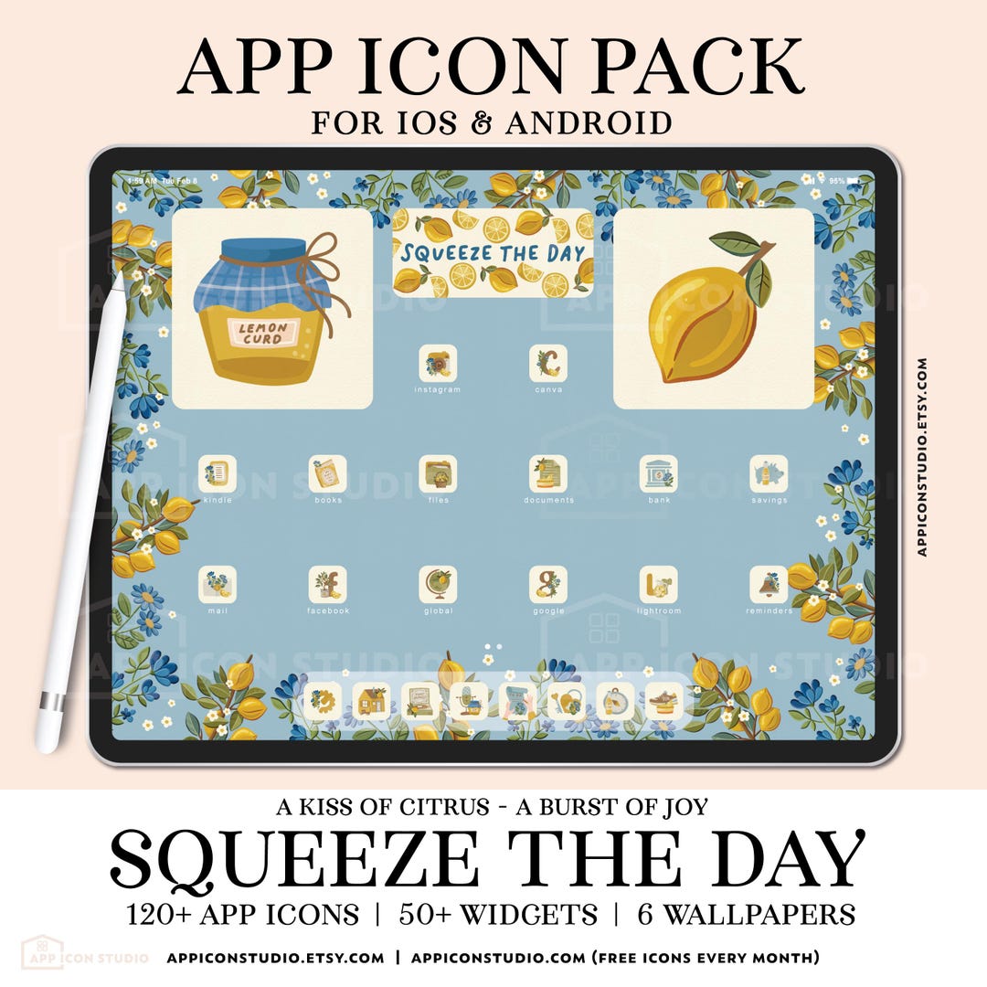 App Icons Yellow Lemon Ios Aesthetic Blue iPad Icon Pack Wallpapers ...