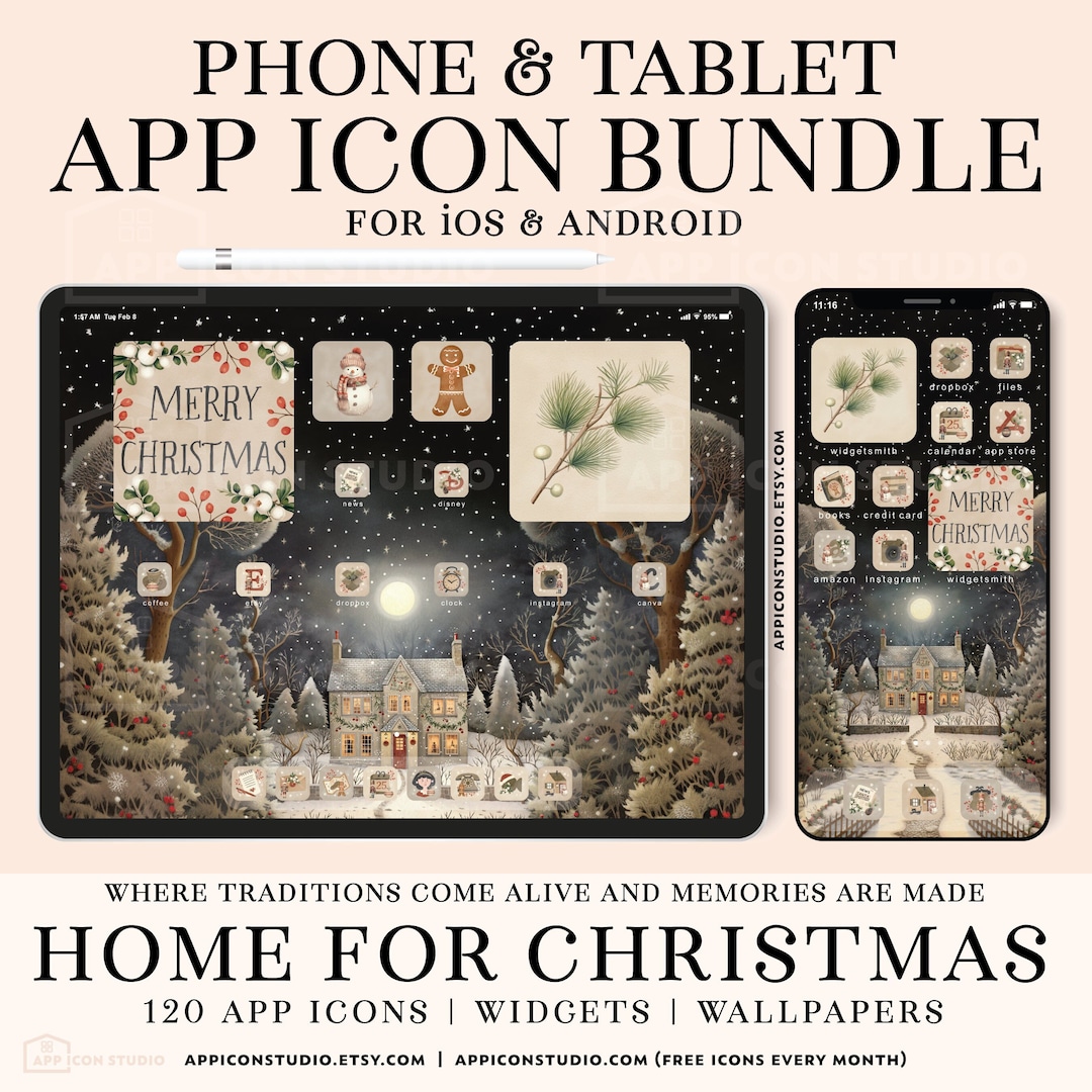 Aesthetic Christmas App Icon Pack 120+ Cozy Hand Drawn Neutral Icons ...