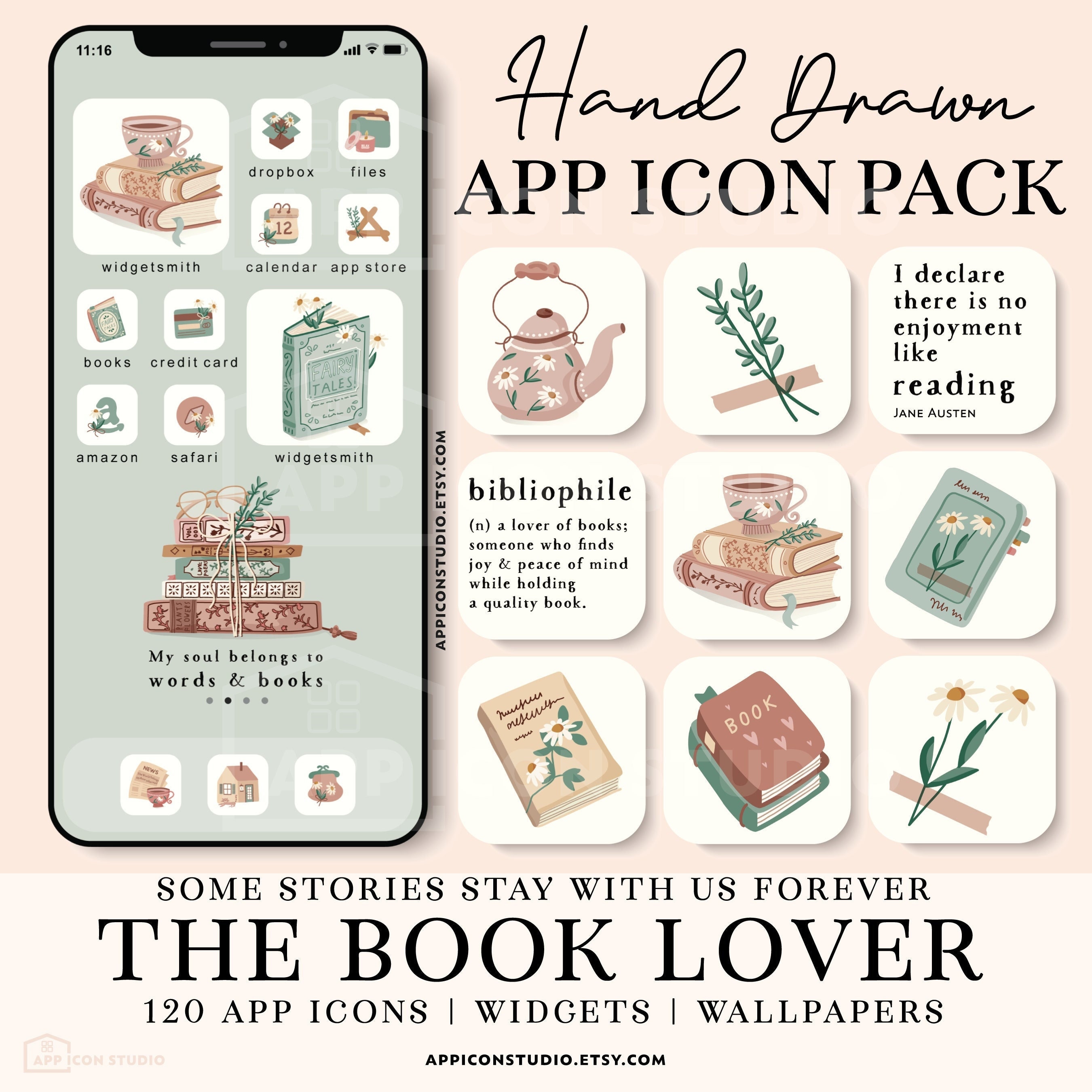 Book Lover App Icons Bookworm Ios Icons Iphone Icons for - Etsy Canada