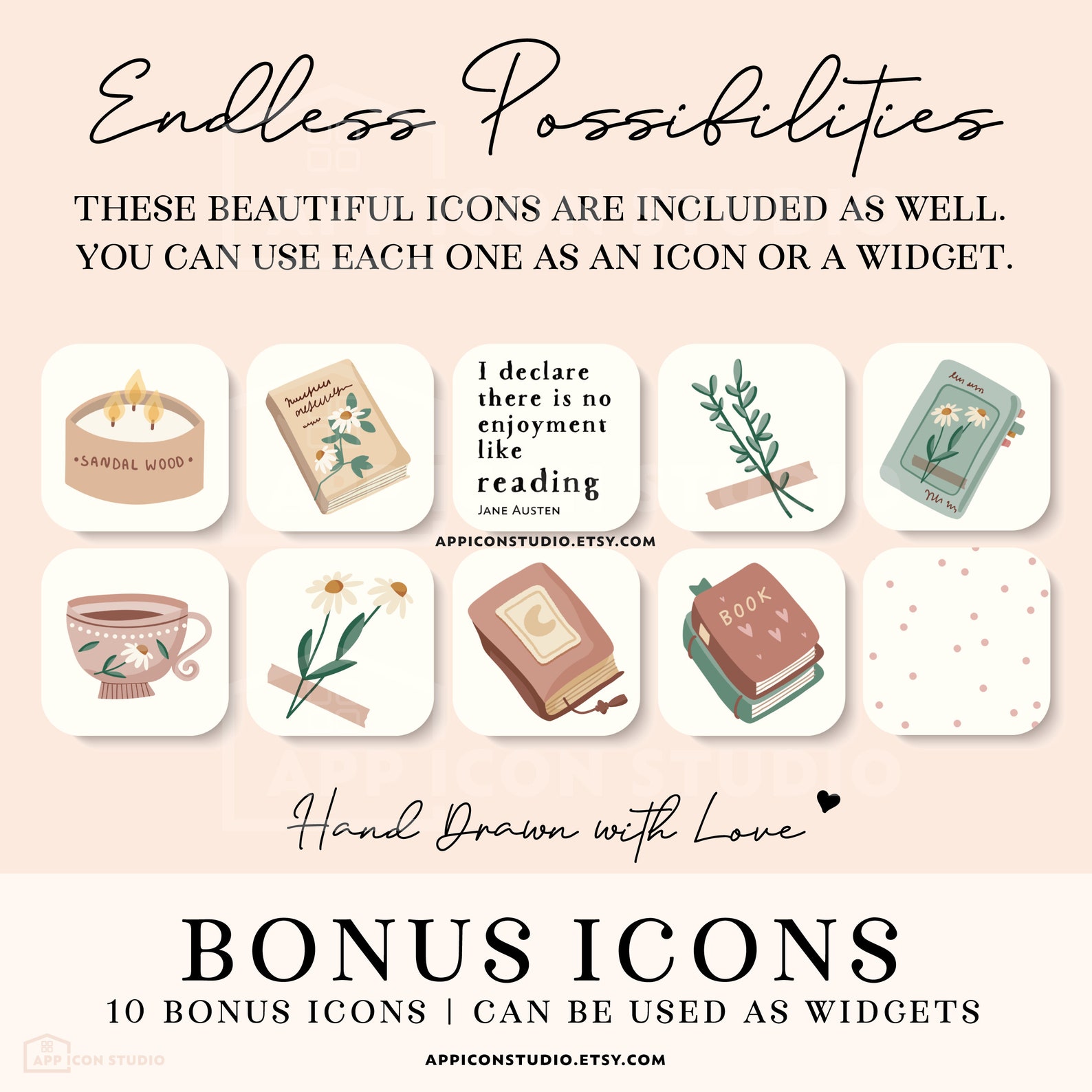 Book Lover App Icons, Bookworm Ios Icons, iPhone Icons for Book Lovers ...