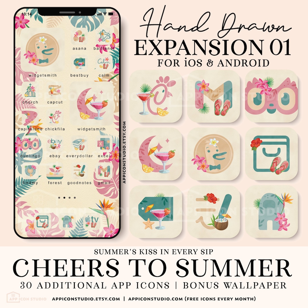 Summer App Icons Colorful iPhone Icon Pack Tropical Ios Icon Theme ...