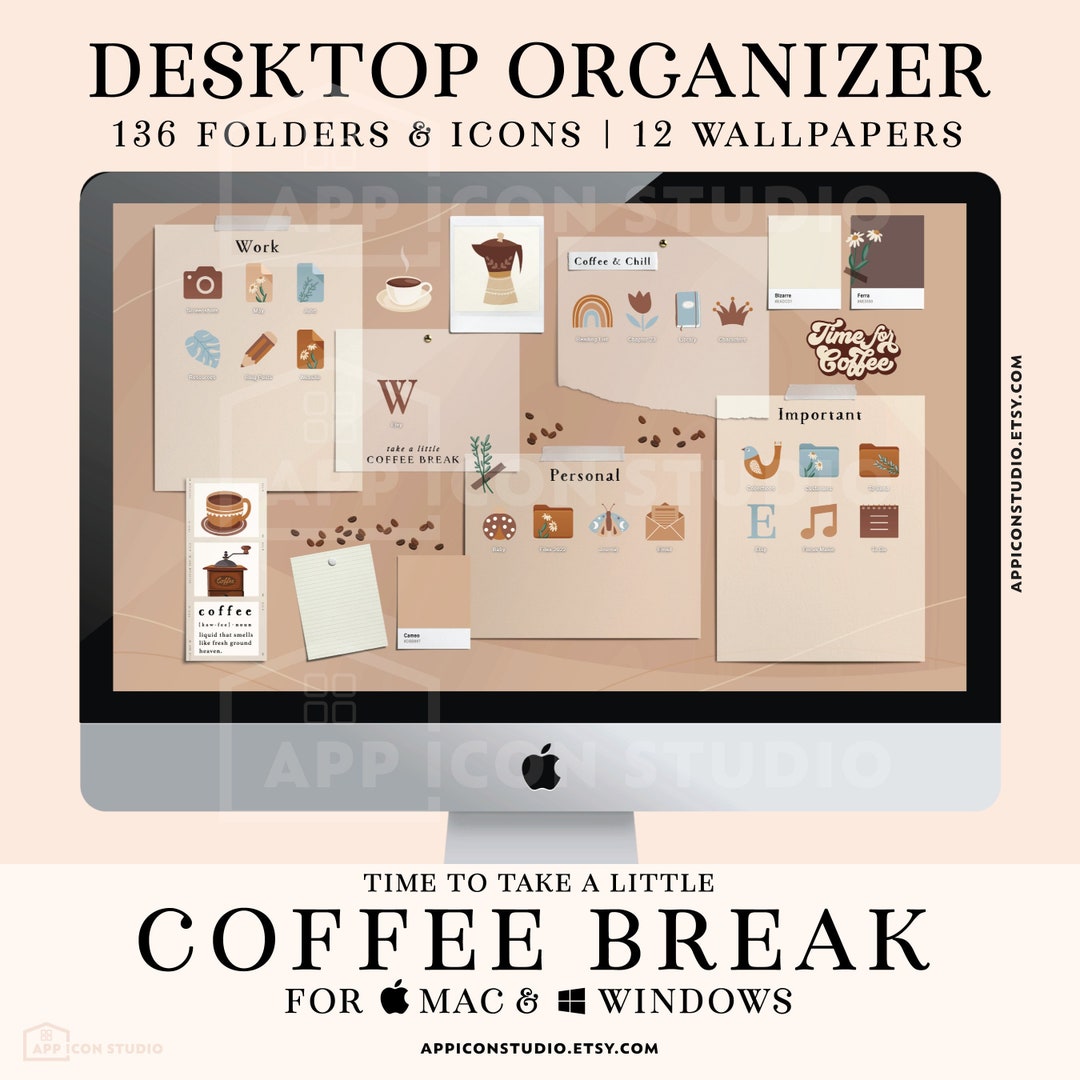 Desktop Organizer and Folder Icons for Coffee Lovers, MacBook Folder ...