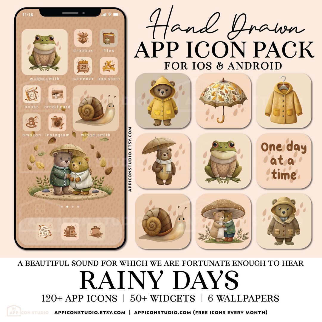 Rainy Days iPhone Icons Pack Cute Ios App Icons Fall Phone Theme Autumn ...