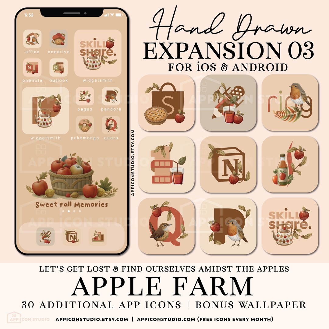 Red and Beige Ios App Icon Theme Fall App Icon Bundle Apple Harvest ...