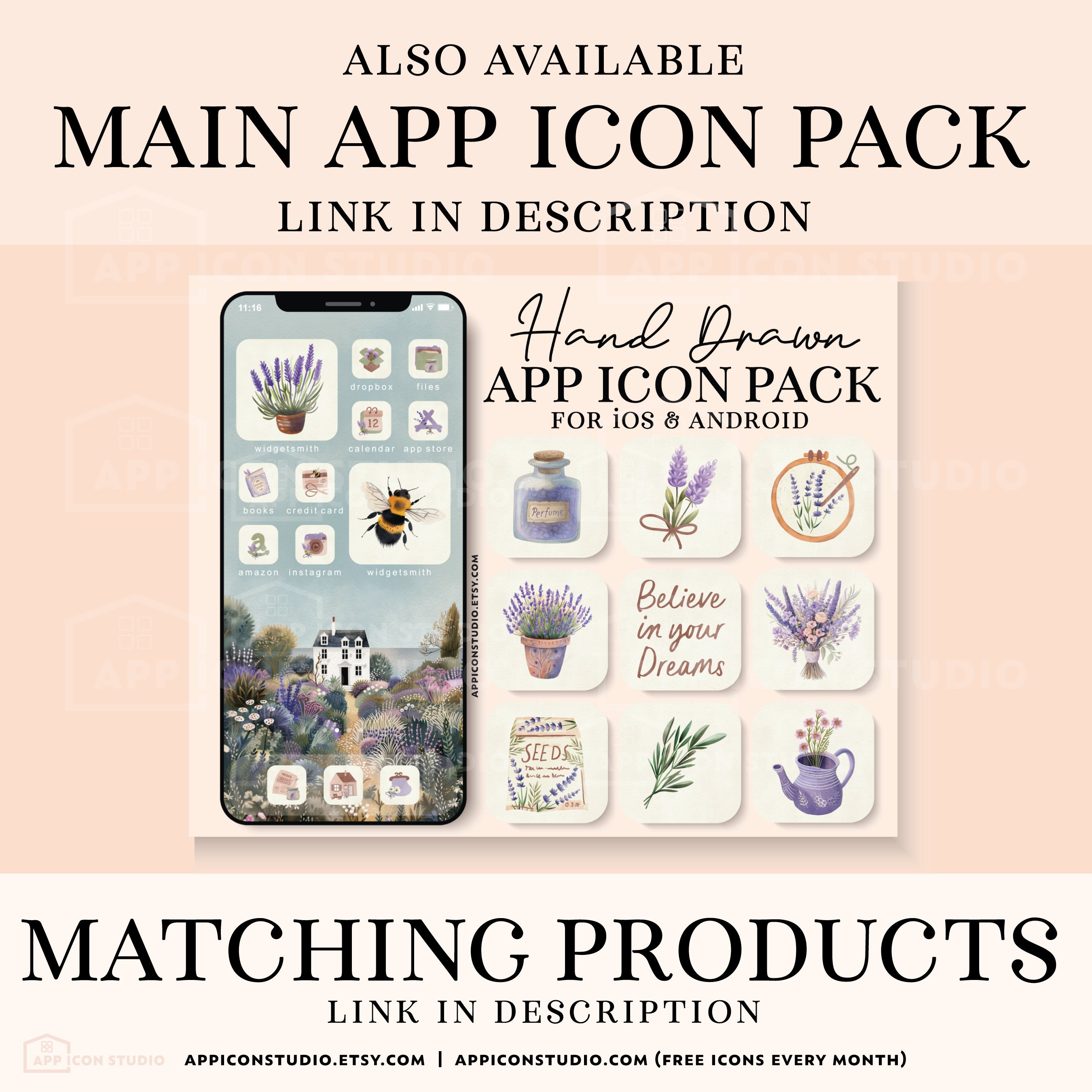 Lavender App Icons for iPhone and Android, Purple and Green Ios Icon ...