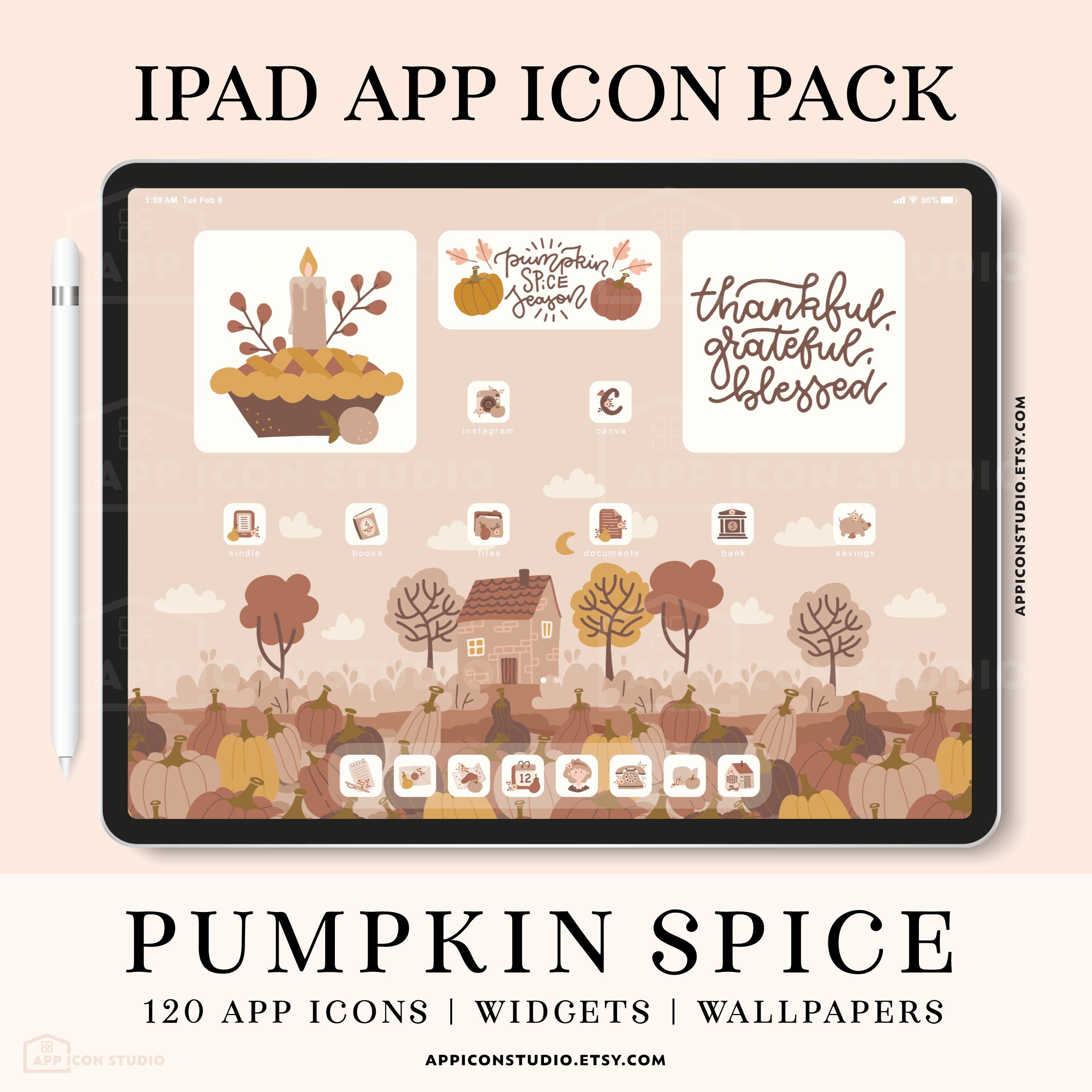 Ios 14 Aesthetic Fall iPad App Icon Pack for Thanksgiving Pumpkin Spice ...