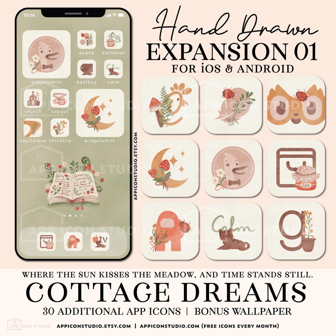Cottagecore App Icons, Ios Android Theme (expansion Pack 01), 240206e1 ...