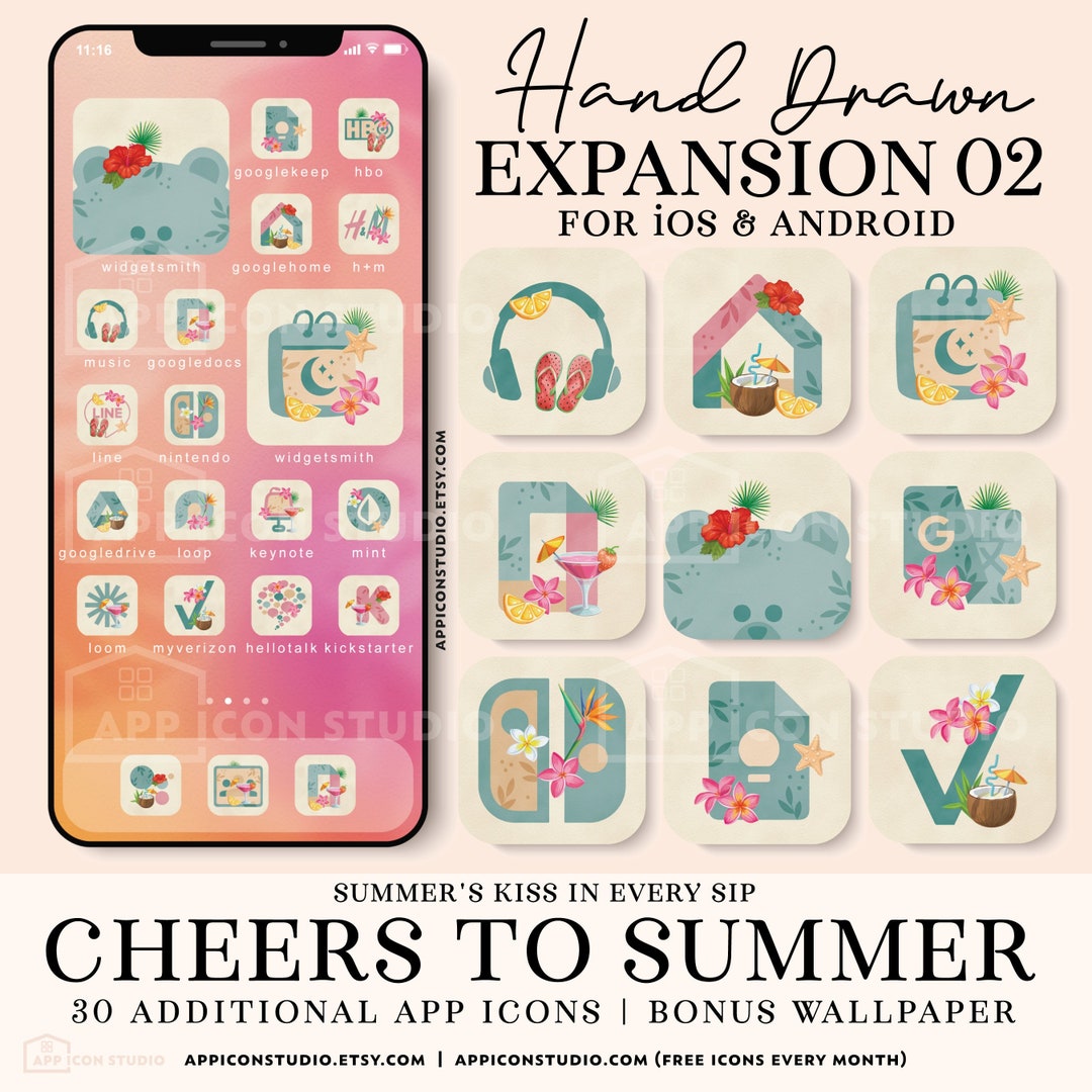 Tropical App Icons for iPhone and Android, Summer Ios Icon Pack, Flower ...