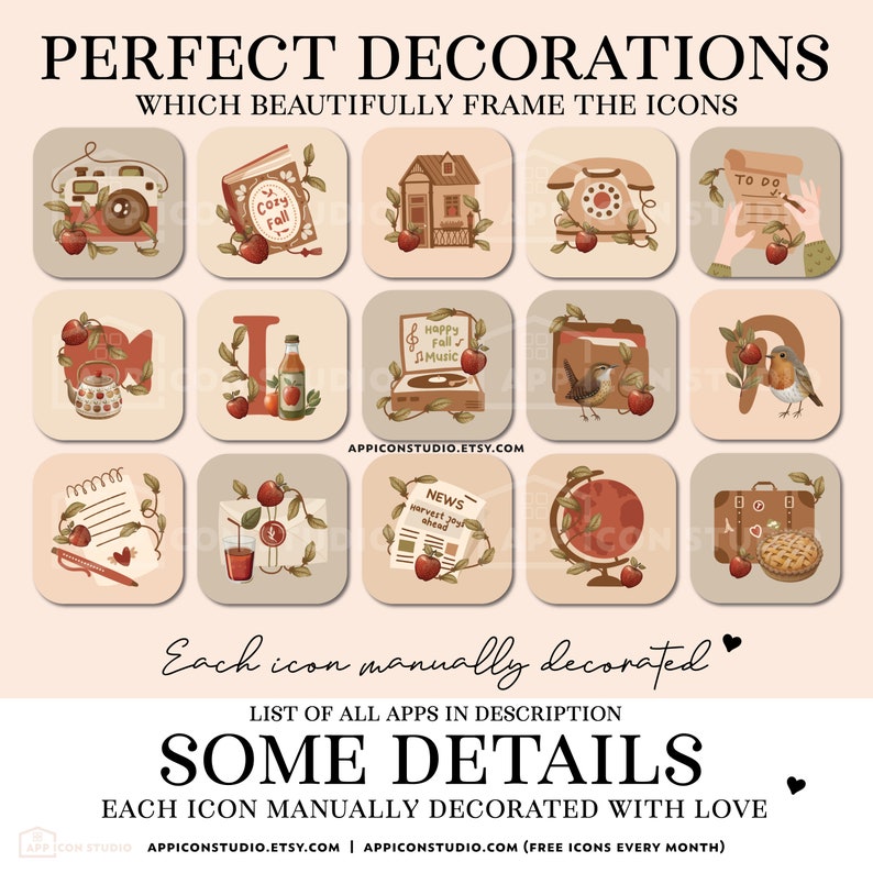 Apple App Icons Fall Farmhouse Cute Ios Icons Pack Fall Farm Phone ...