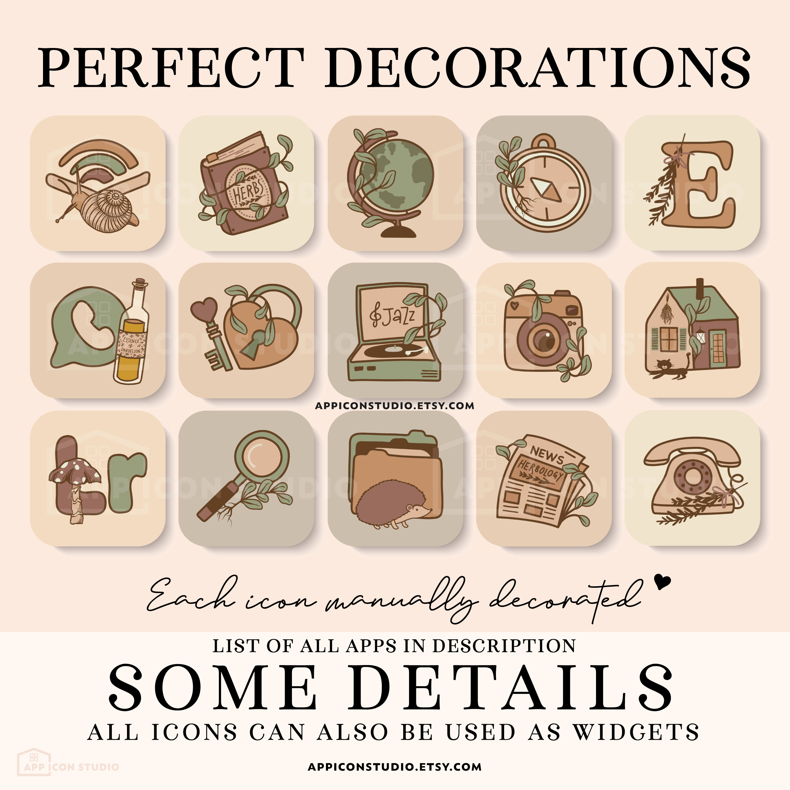 Ios 14 Icons Green Cottagecore Ios App Icons Mushroom Iphone - Etsy UK