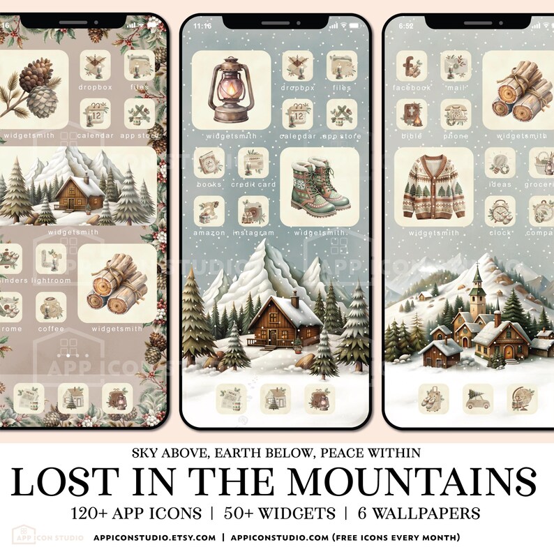 Christmas iPhone Icons Winter App Icons Cozy Mountain Cabin Wallpapers ...