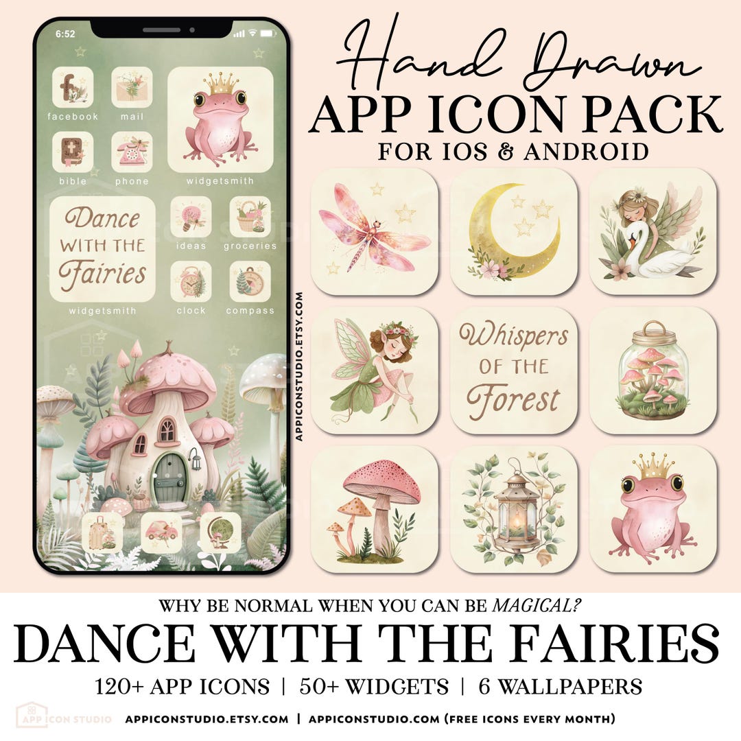 Ios Icons Pack iPhone Icons Pastel Green App Icon Pack Fantasy Pink ...