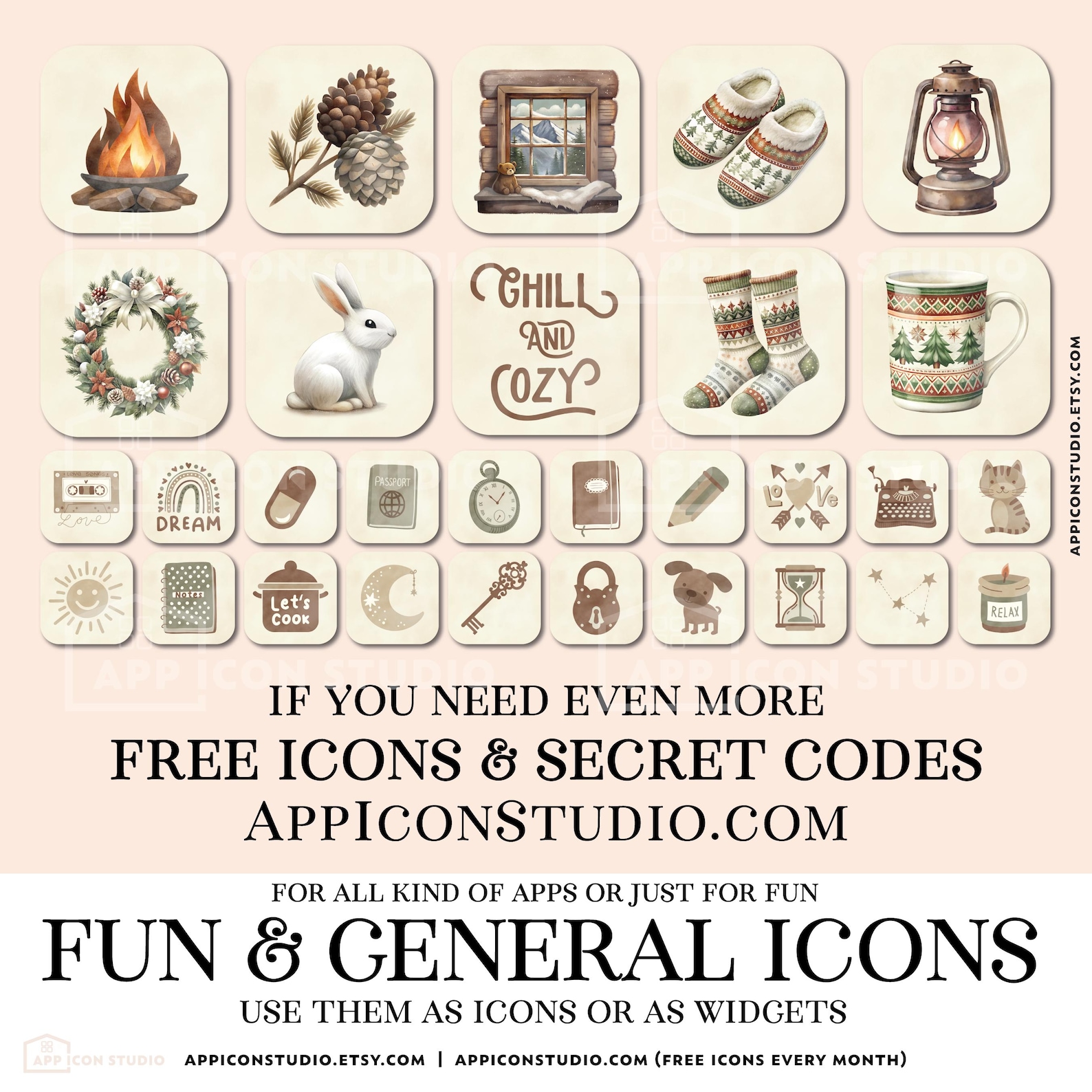 Christmas iPhone Icons Winter App Icons Cozy Mountain Cabin Wallpapers ...