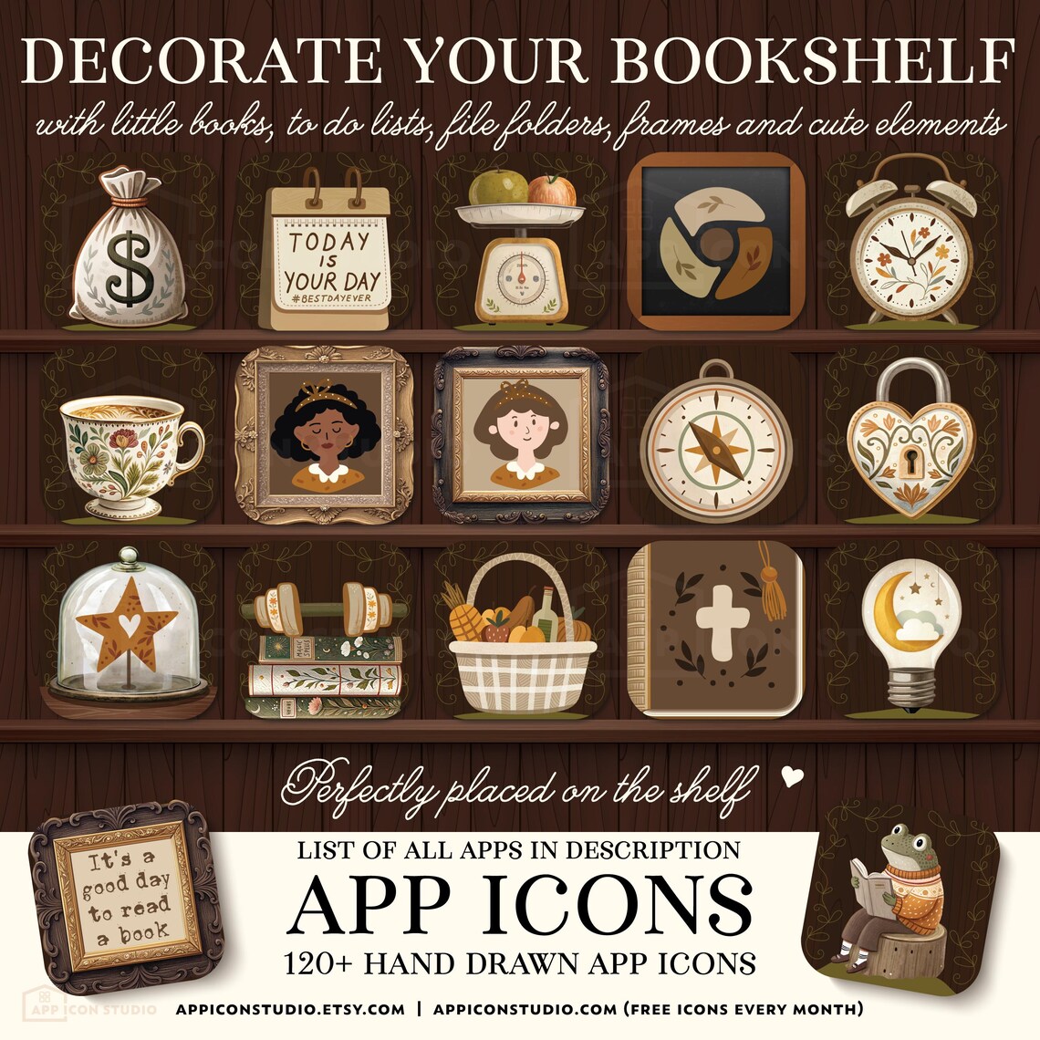 Cozy Bookshelf Wallpaper for iPad Bookshelves Background Book App Icons ...