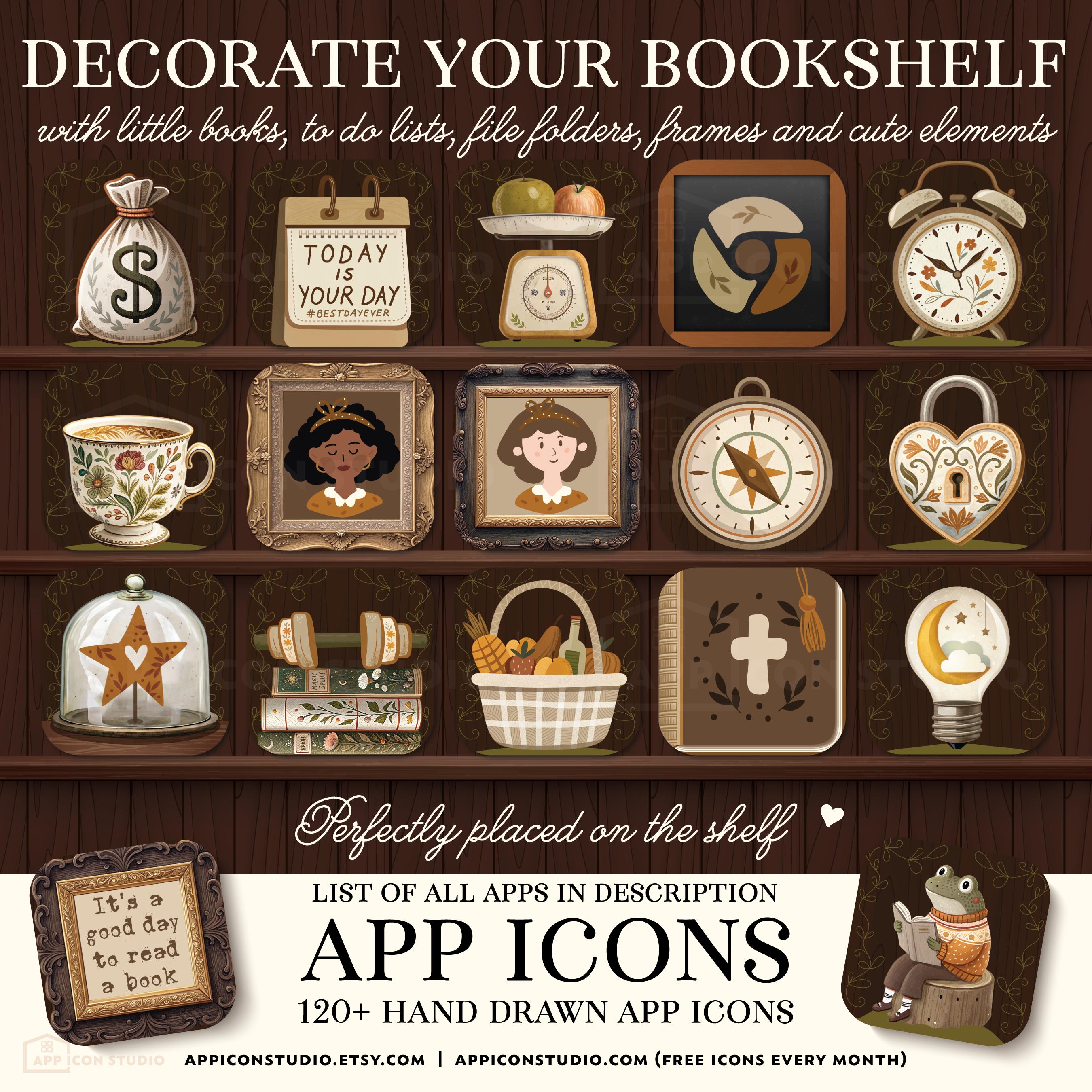 Cozy Bookshelf Wallpaper for iPad Bookshelves Background Book App Icons ...