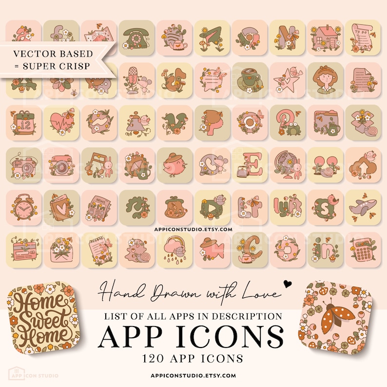 Icon Pack Cottagecore App Icon Bundle IG Highlights Covers - Etsy