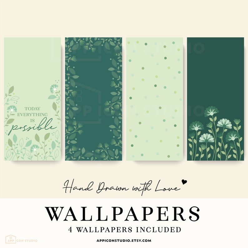 Ios 14 Green App Icons Aesthetic Icon Pack for iPhone Android App Icons ...