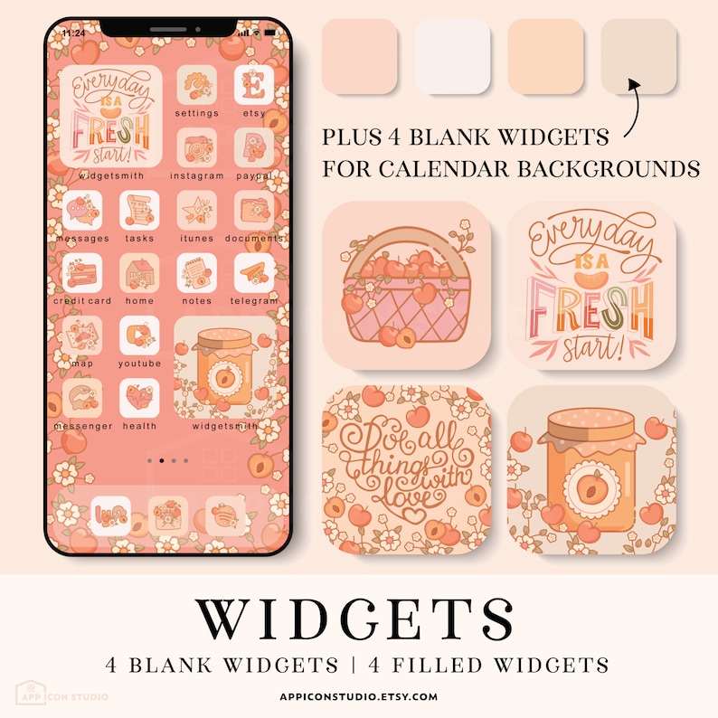 Peach Ios 14 Icons, Cottagecore Peach App Icons, Summer Aesthetic Ios14 ...