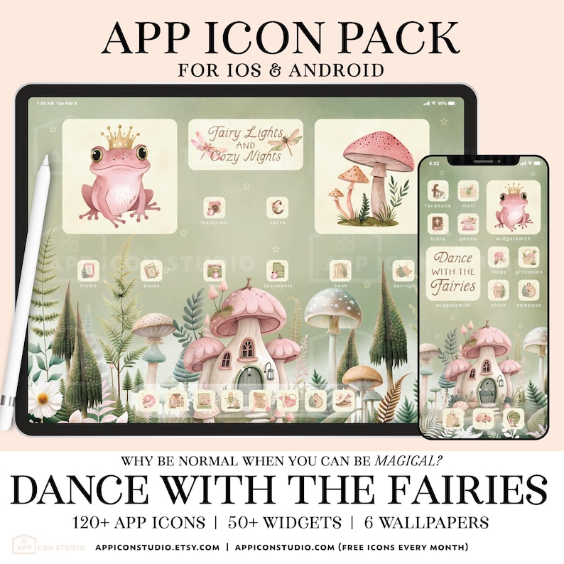 Android Icon Pack iPhone Icons Pastel App Icon for Ios 14 Pink Green ...