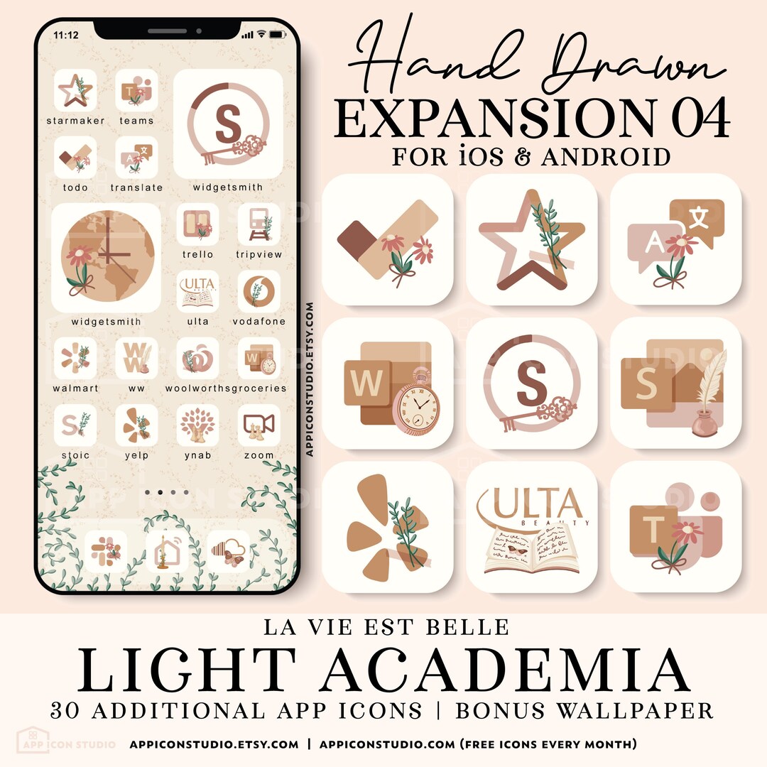 Aesthetic Academia iPhone App Icon Set in Neutral Shades Study Theme ...