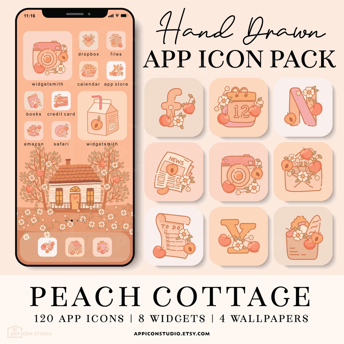 Peach Ios 14 Icons Cottagecore Peach App Icons Summer | Etsy Canada