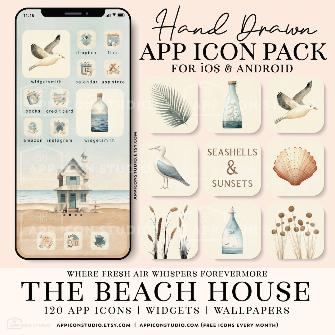 Beach iPhone Icon Set With Wallpapers and Widgets, Icons in Aesthetic ...