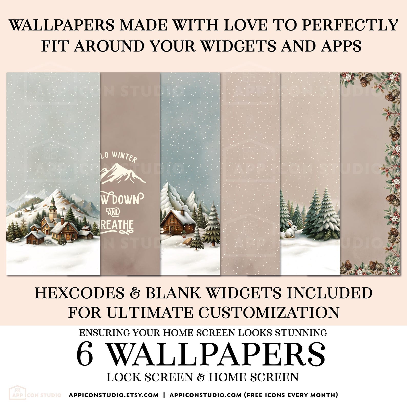 Christmas iPhone Icons Winter App Icons Cozy Mountain Cabin Wallpapers ...