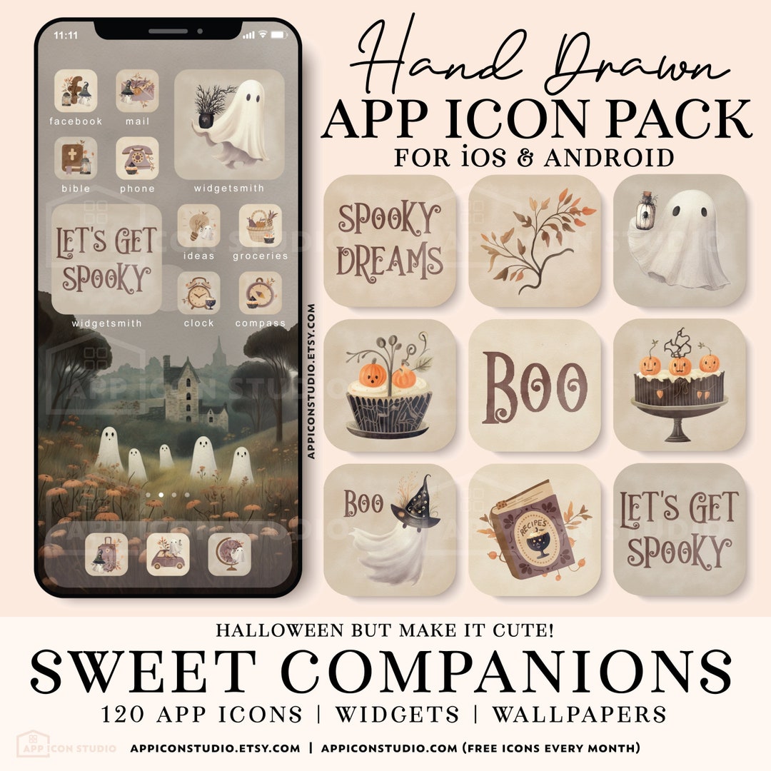 Cute Halloween Ios and Android Icon Set, Aesthetic Autumn iPhone App ...