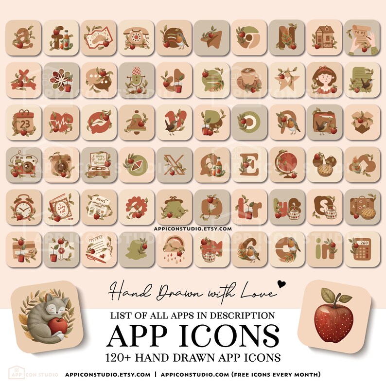 Apple App Icons Fall Farmhouse Cute Ios Icons Pack Fall Farm Phone ...